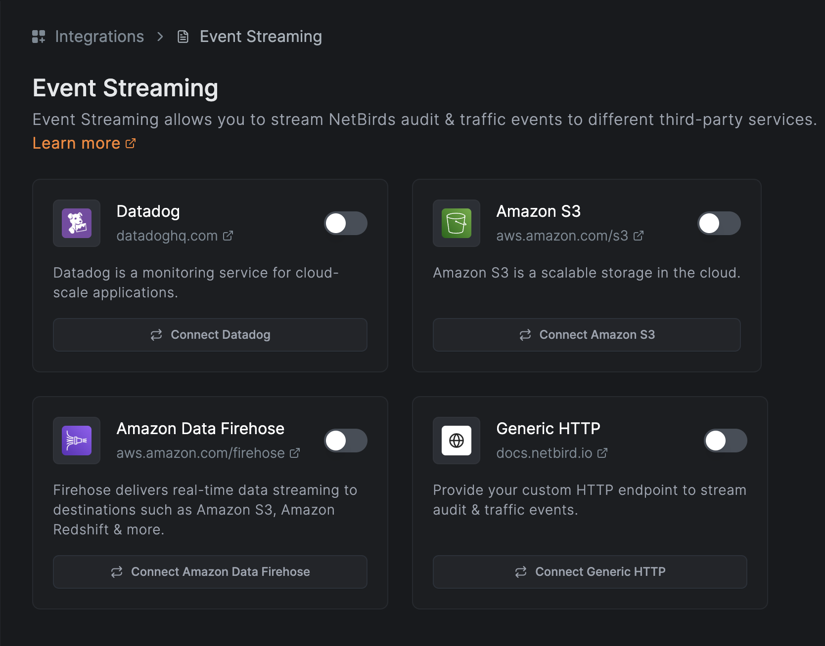 Generic HTTP Endpoint for Network Events Streaming