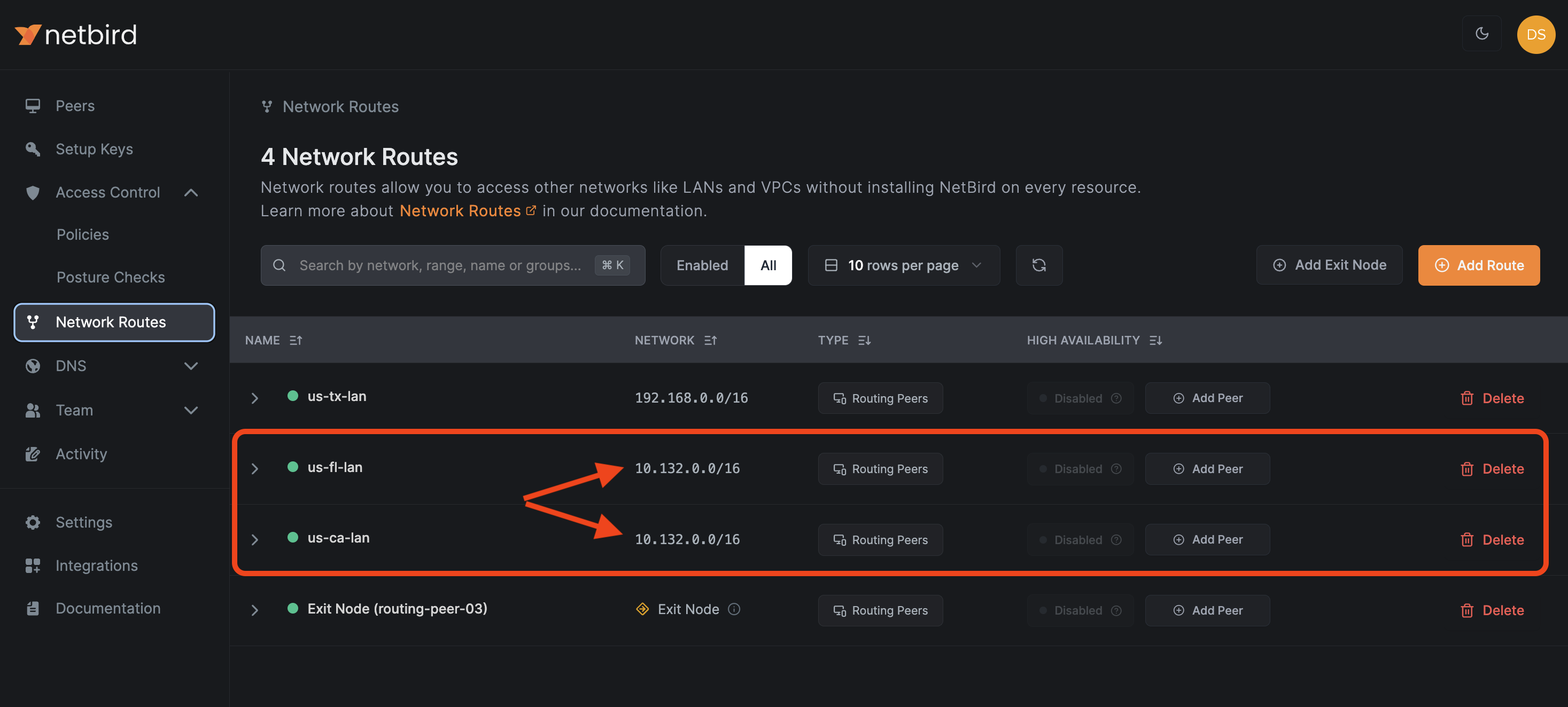 NetBird Network Routes and Exit Nodes